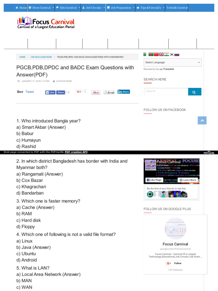 HTTP Focus Bangla Com PGCB PDB DPDC and Badc Exam Questions With Answer ...