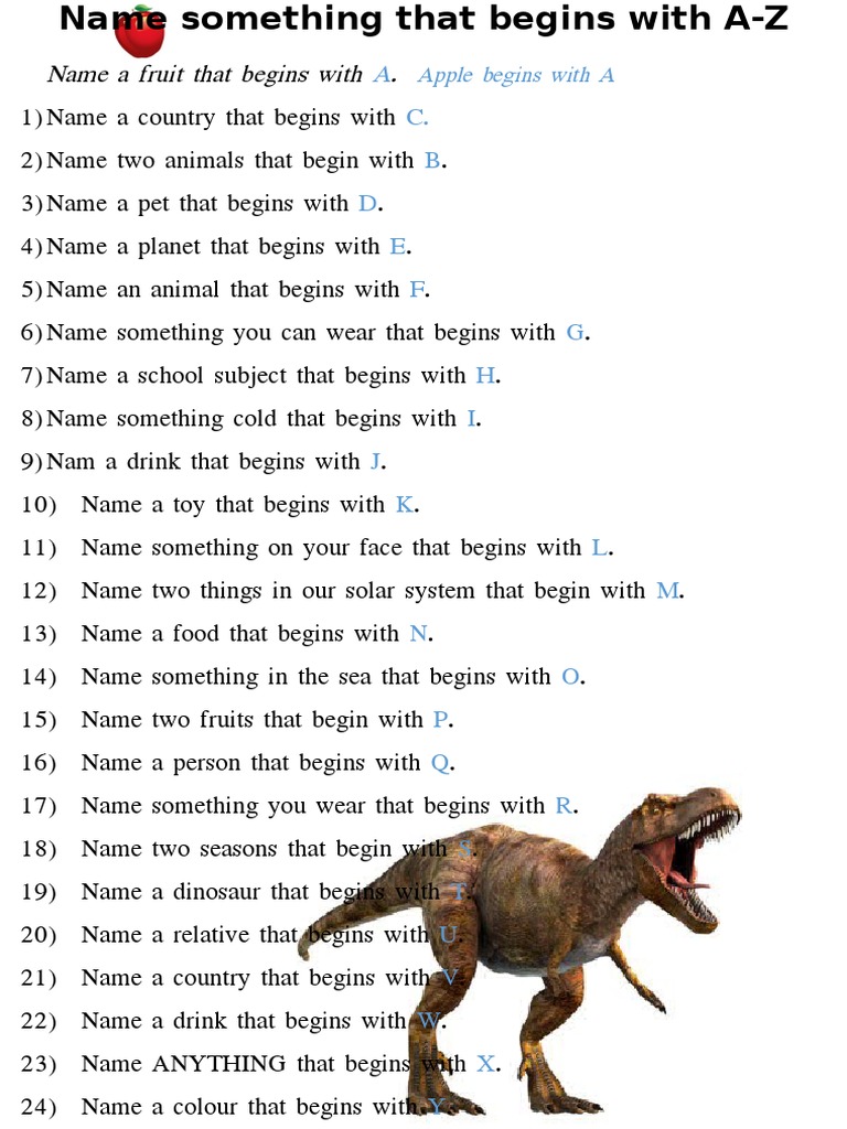 Worksheet - Name Something That Begins With A-Z | PDF