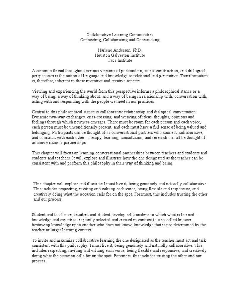 Collaborative Learning Communities | PDF | Learning | Postmodernism
