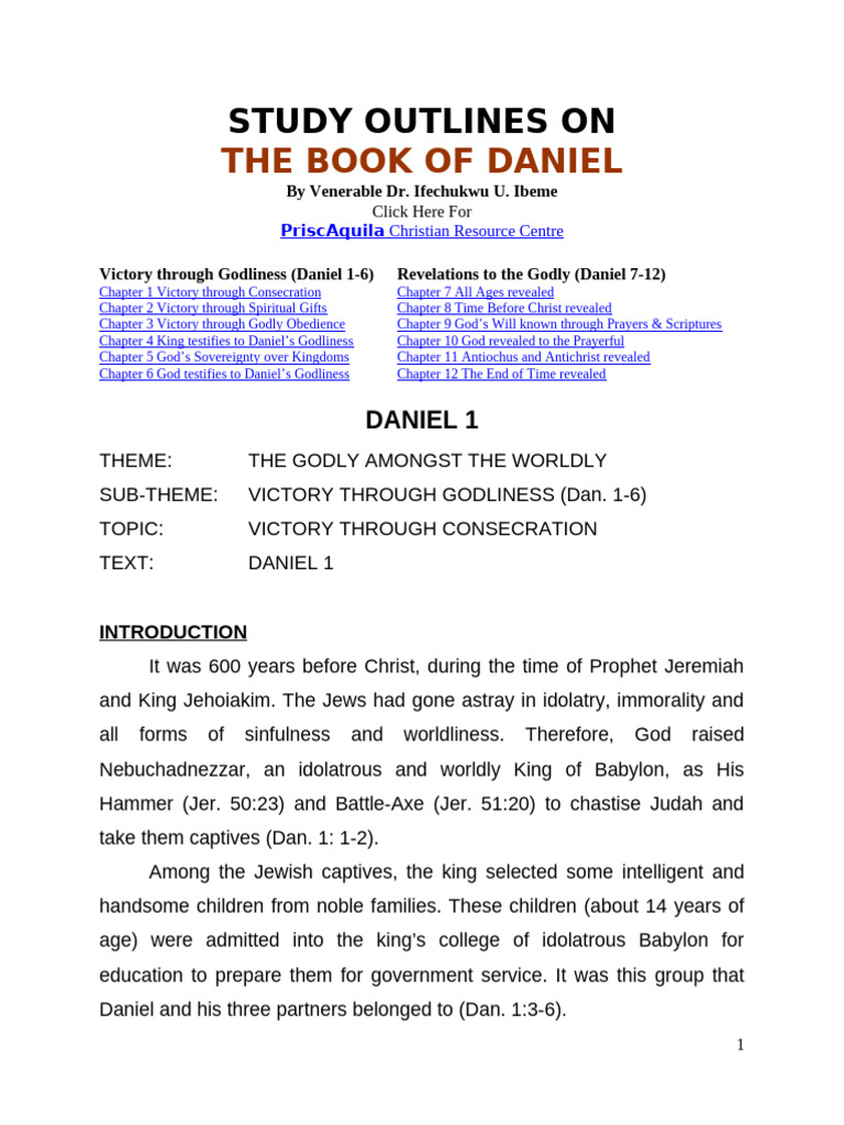Study Outlines On The Book of Daniel | PDF | Shadrach, Meshach, And ...