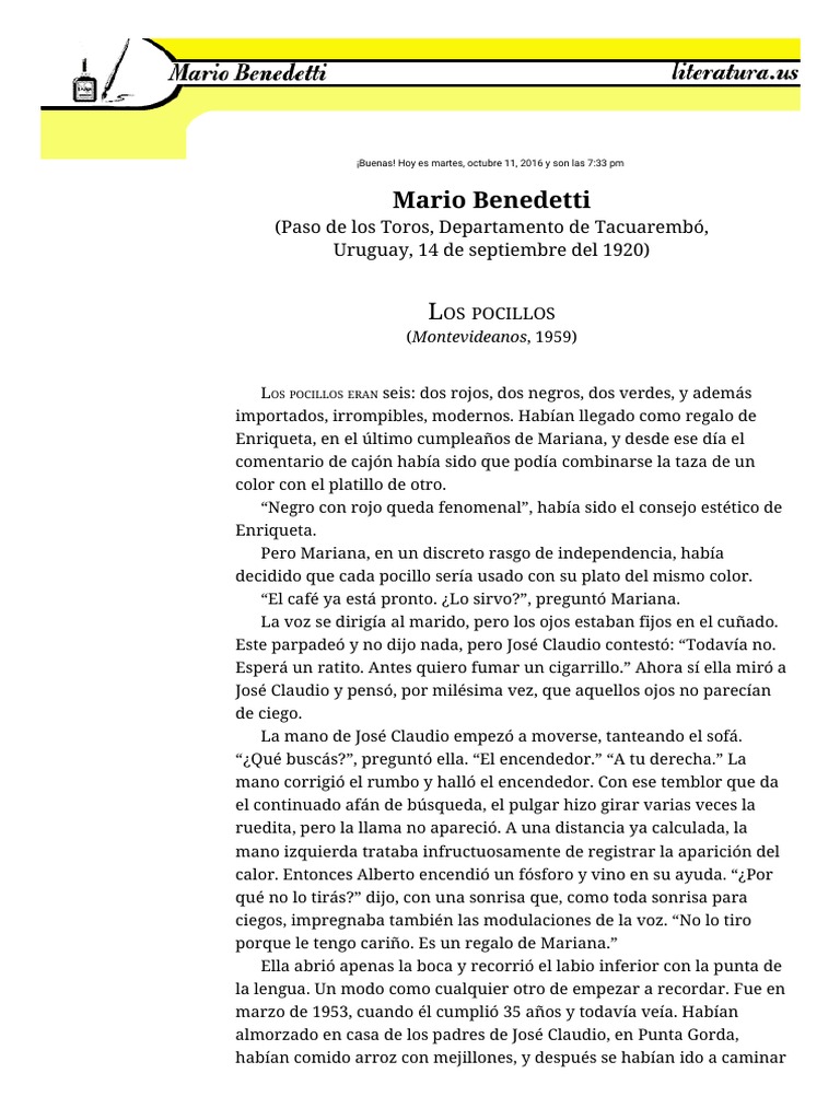 Los Pocillos Mario Benedetti Claudio Gratitud