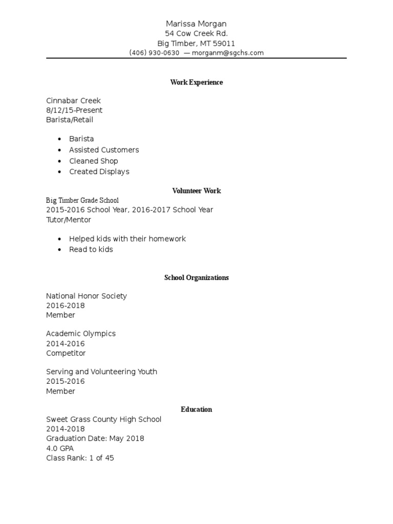 Resume Template High School Graduate | PDF