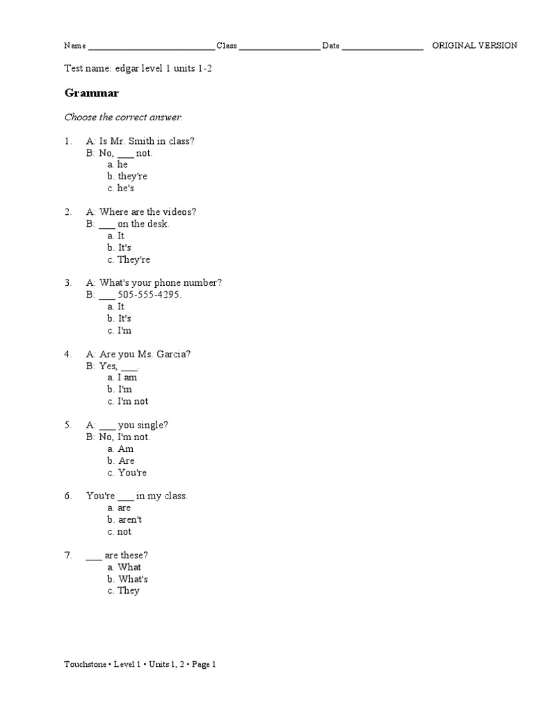 Edgar Level 1 Units 1-2 | PDF