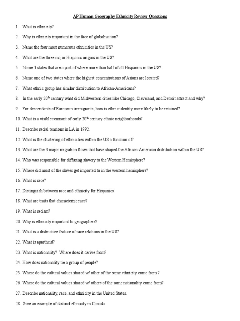 Ethnicity Review Questions | PDF | Ethnic Groups | Race (Human ...
