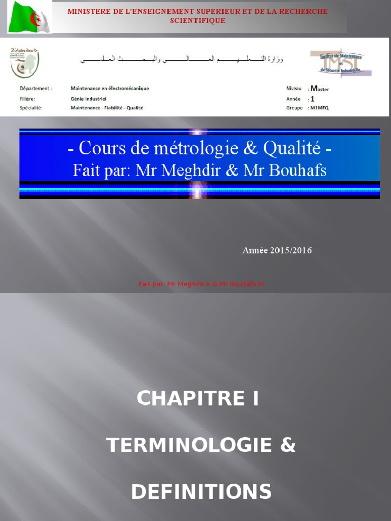 Cours Metrologie Et Qualité | PDF | Instrument de mesure | Écart type
