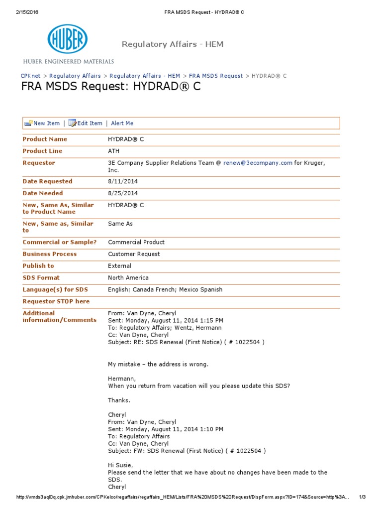 FRA MSDS Request - HYDRAD® C | PDF | Business