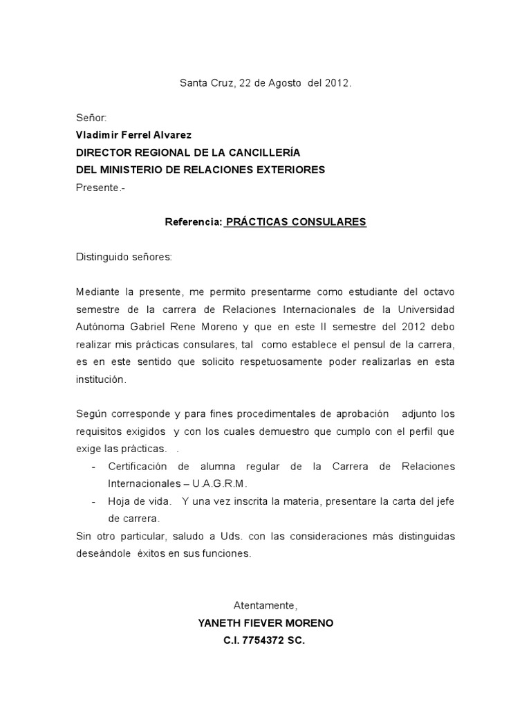 Modelo De Carta Consulado Americano