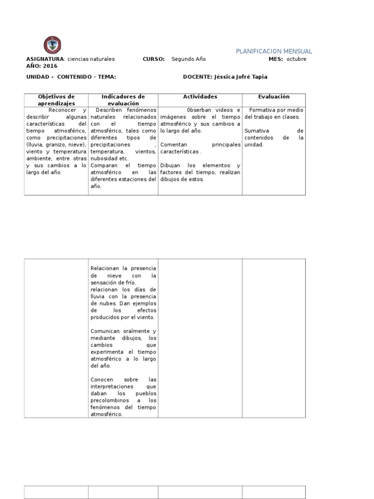 Planificación de Ciencias Naturales: Octubre | PDF