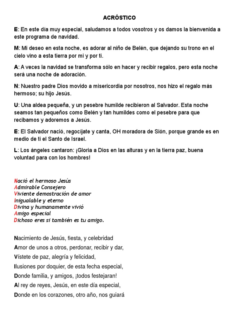 Acróstico de Navidad y Jesús | PDF | Religión y espiritualidad