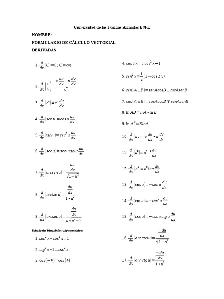 Formulario Calculo Vectorial | PDF | Gradient | Integral