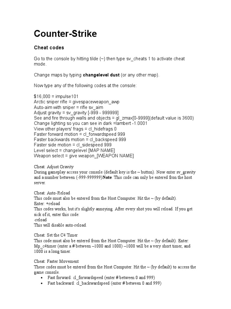 CS Cheat Codes | PDF | Cheating In Video Games | Computer Art