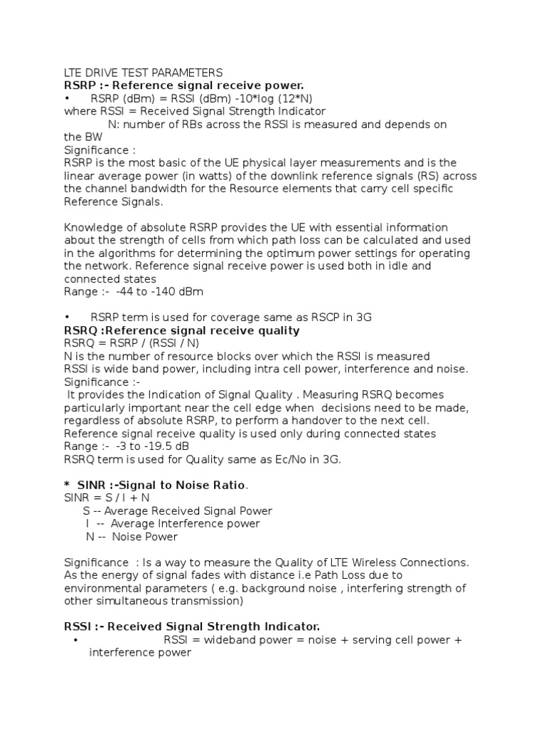 4G Drive Test Parameters | PDF | Mimo | Computer Network