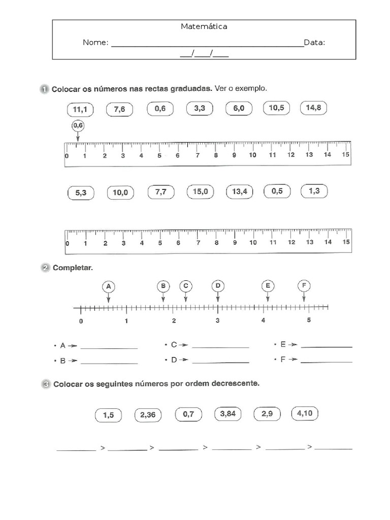 10 - Representar Números Decimais Numa Reta Graduada | PDF