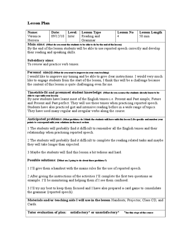 EFL Lesson Plan 4 Intermediate | PDF | Verb | Rules