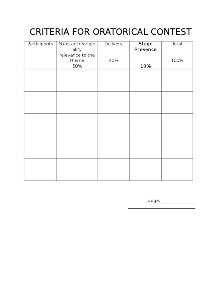 Oratorical Contest Judging Criteria | PDF | Career & Growth | Science ...