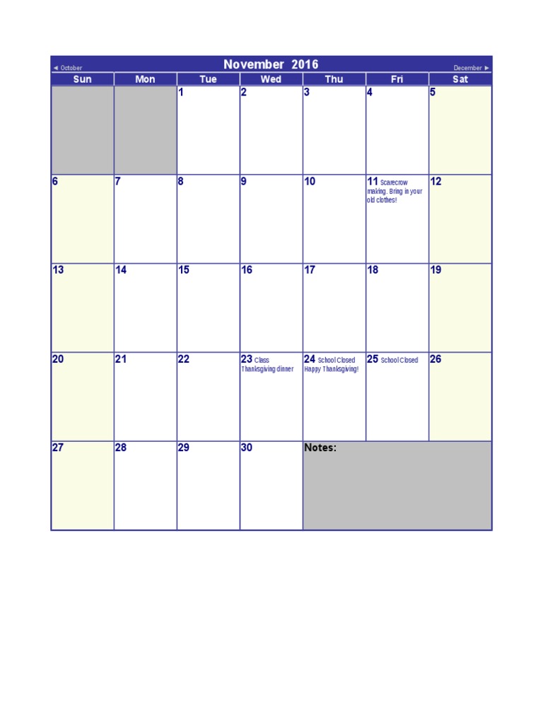 November 2016 Calendar | PDF