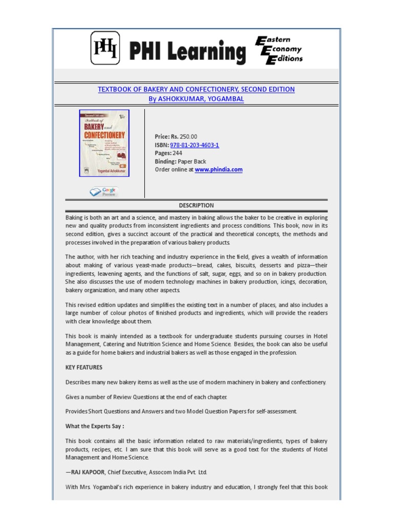 Textbook of Bakery and Confectionery by Ashokkumar Yogambal | PDF ...