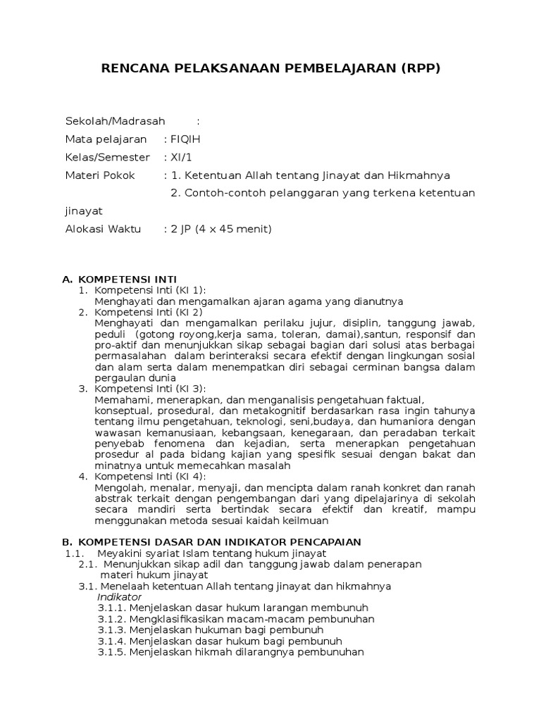 RPP Fiqih Kelas Xi Kurikulum 2013 | PDF | Sains & Matematika