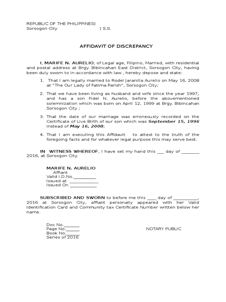 Affidavit of Discrepancy | PDF