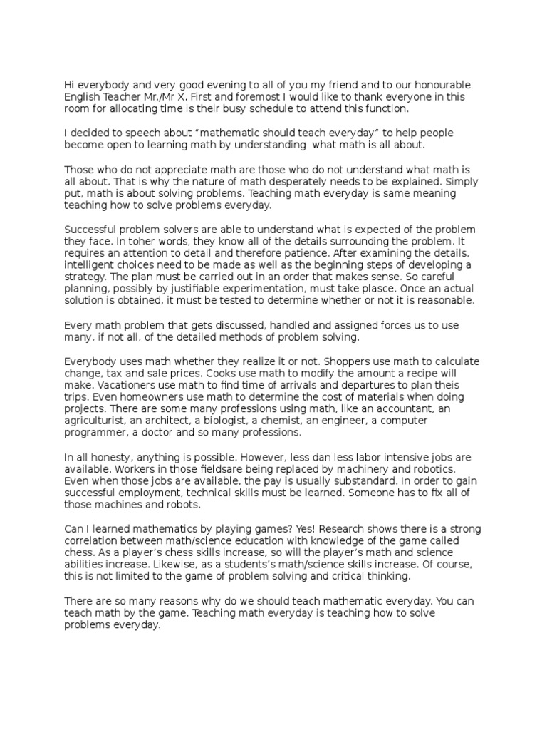 Speech | PDF | Teaching Mathematics | Educational Psychology