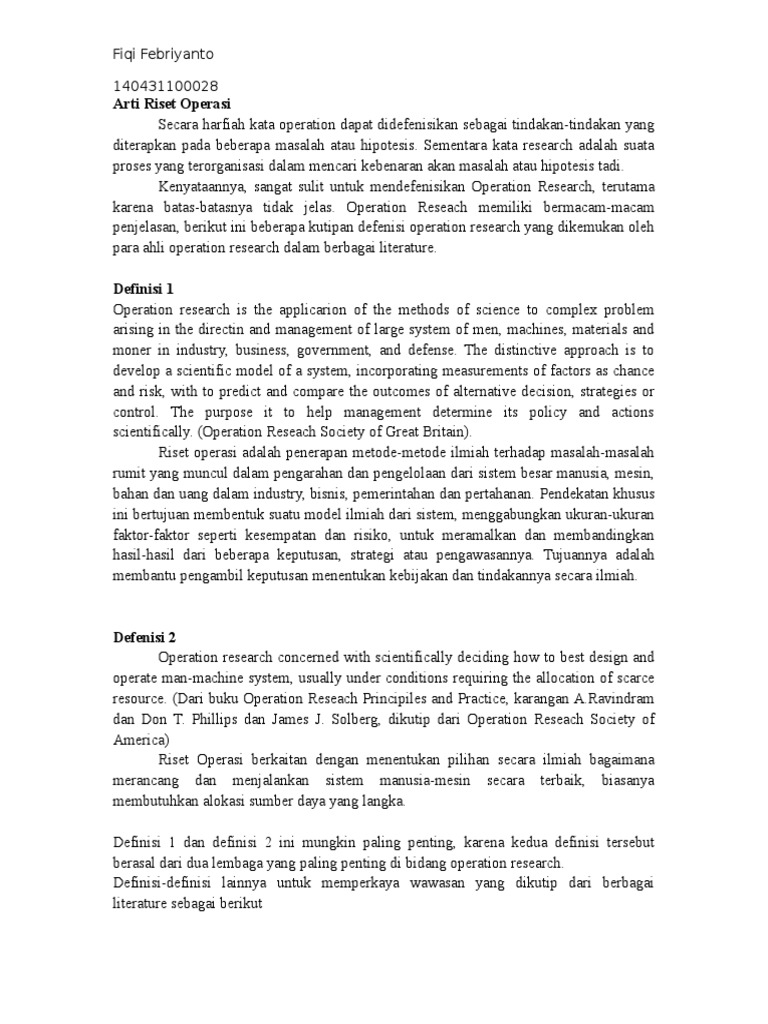Definisi dan Aplikasi Riset Operasi | PDF