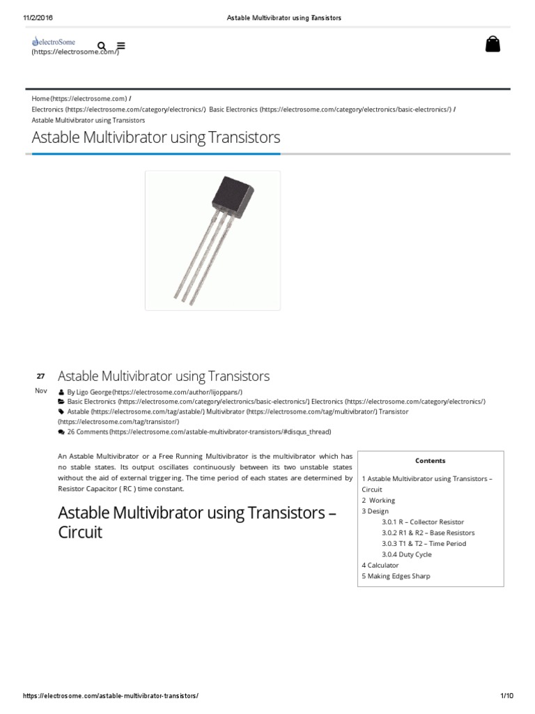 Astable Multivibrator Using Transistors | PDF | Electrical Circuits ...
