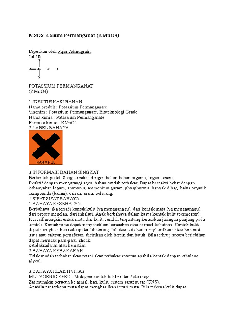 MSDS Kalium Permanganat KMNO4 | PDF