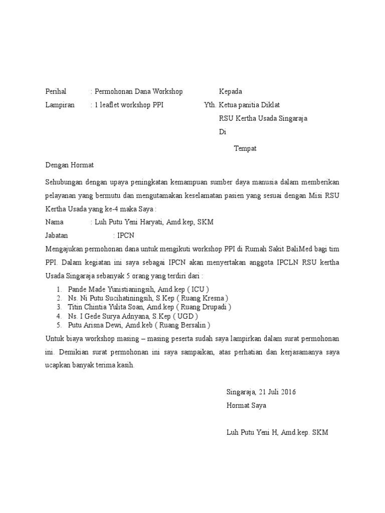 Surat Permohonan Dana Workshop PPI | PDF