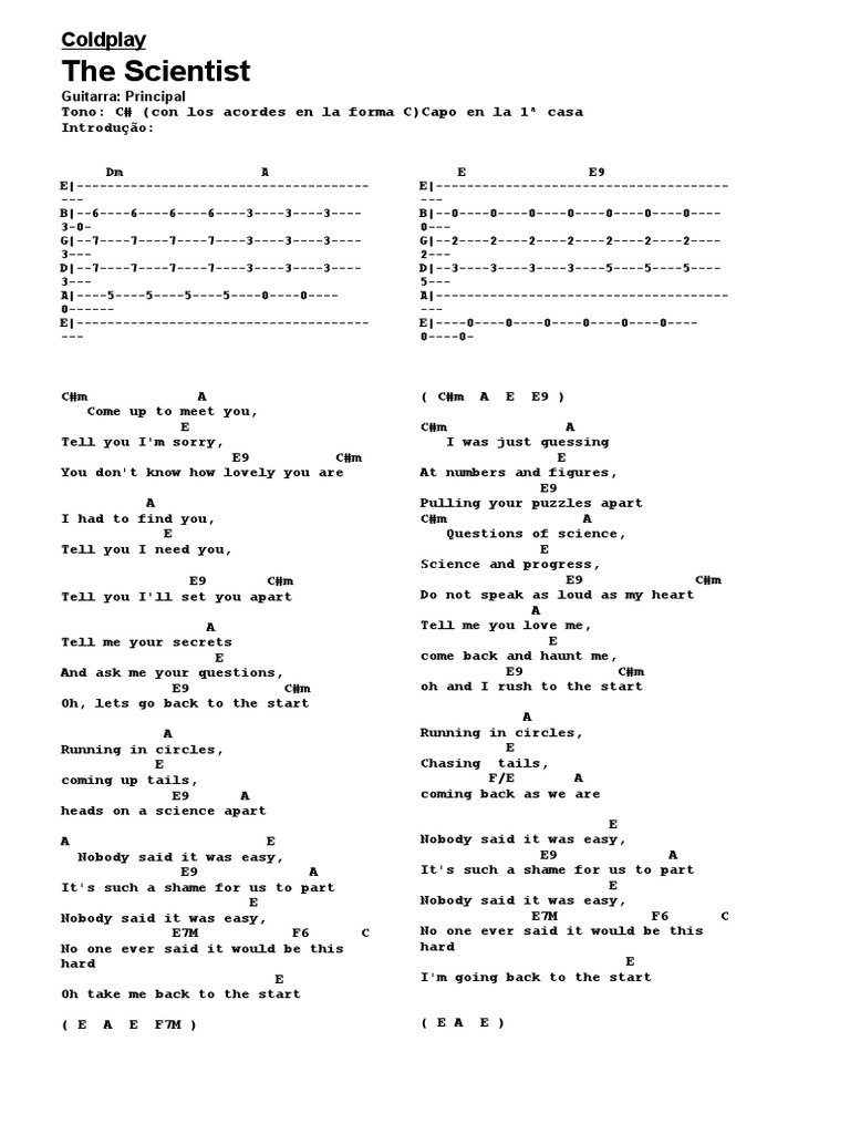 Coldplay's The Scientist Guitar Tabs | PDF