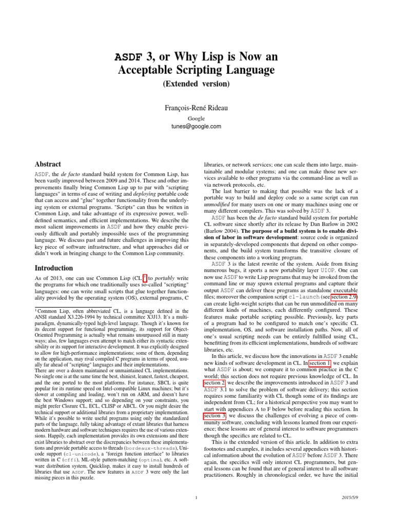 ASDF 3, or Why Lisp Is Now An Acceptable Scripting Language | PDF | Scripting Language | C ...