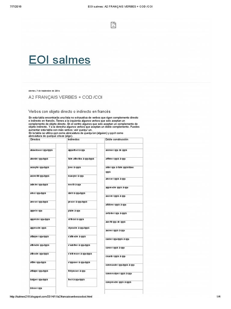Liste de verbes COD/COI en français | PDF | Arts du langage et discipline