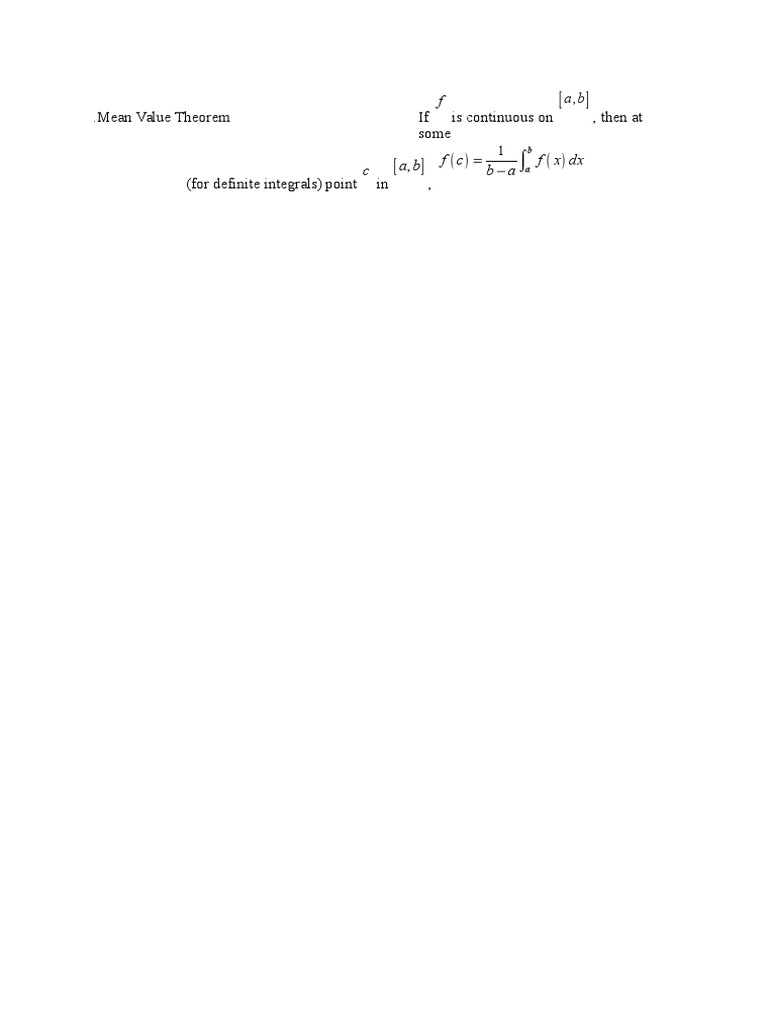 Mean Value Theorem For Definite Integrals | PDF