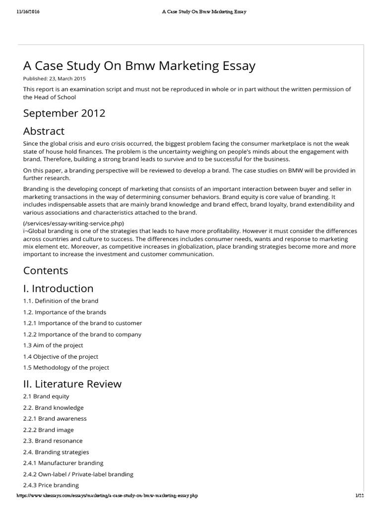A Case Study On Bmw Marketing Essay Pdf Bmw Brand