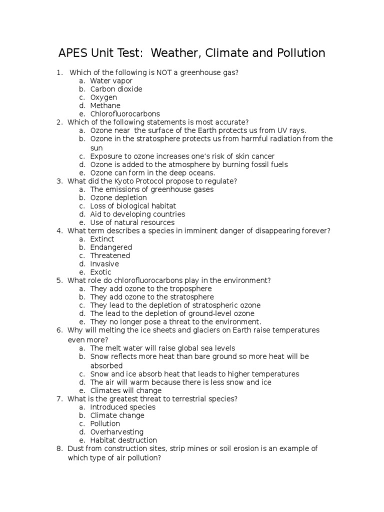 APES Unit Test Weather Climate and Pollution | PDF | Atmosphere Of ... APES Unit Test Weather Climate and Pollution | PDF | Atmosphere Of ...