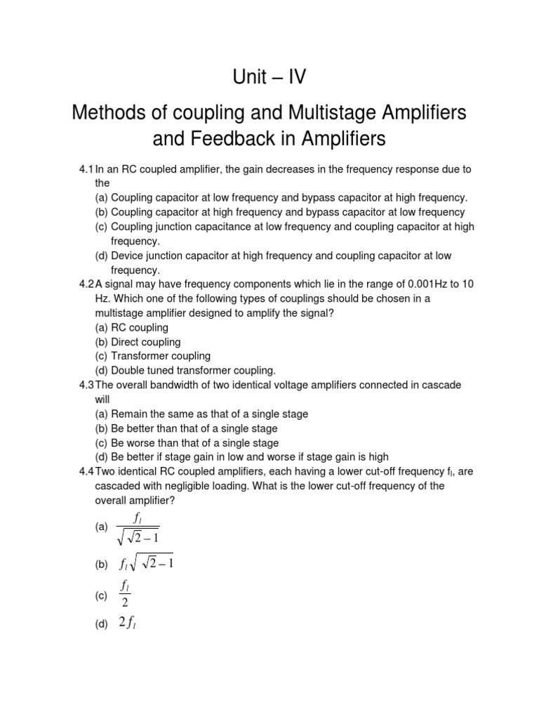 Unit - Iv Methods of Coupling and Multistage Amplifiers and Feedback in Amplifiers | PDF