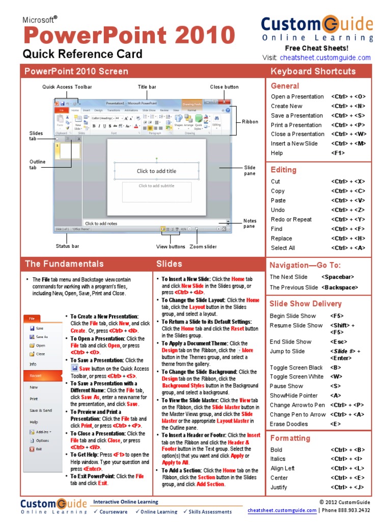 Powerpoint 2010 Quick Reference PDF | PDF | Tab (Gui) | Page Layout