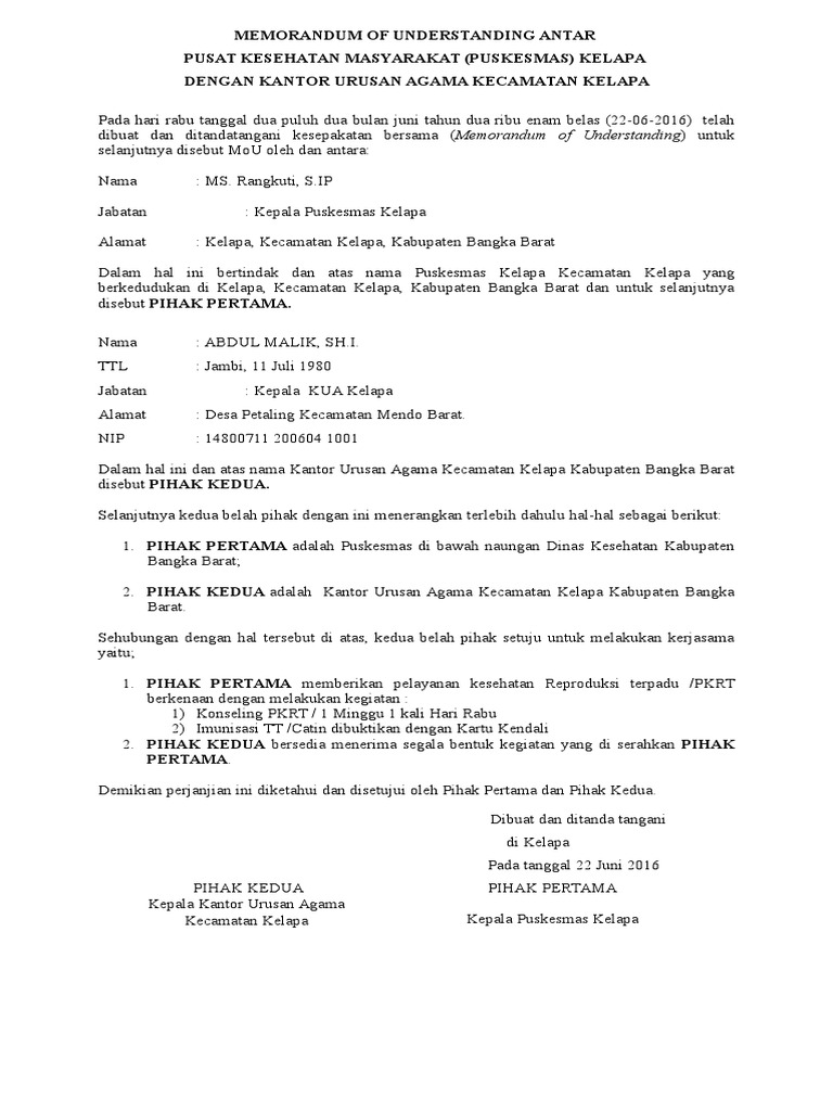 Perjanjian Kerjasama Mou Kua | PDF