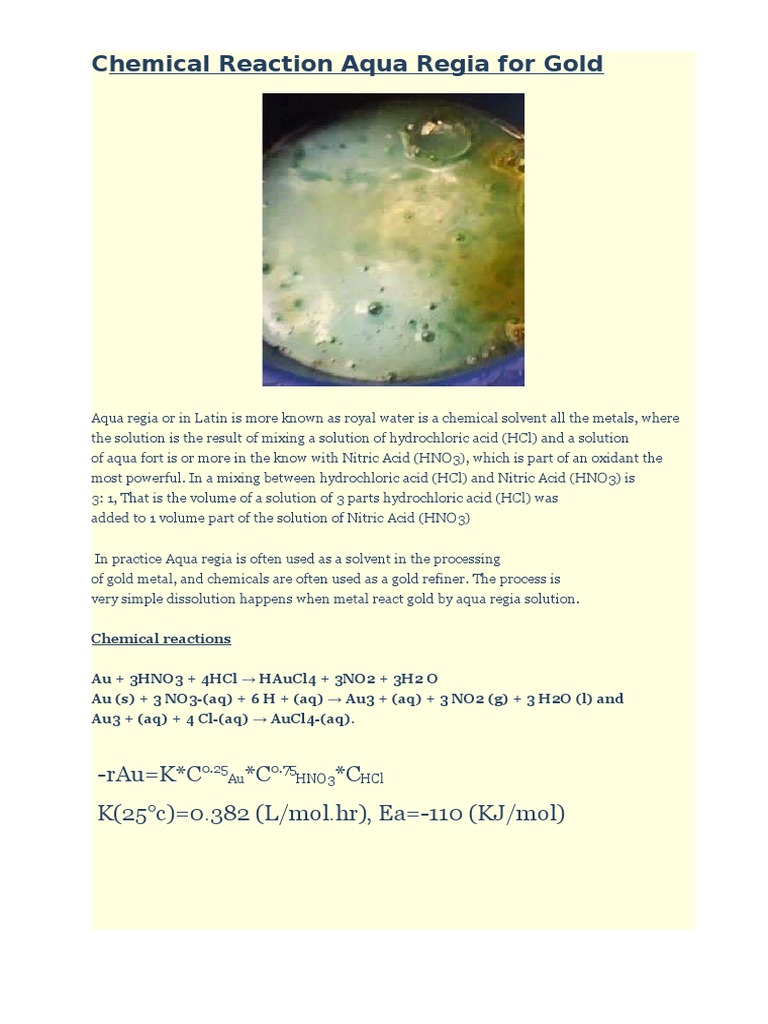 Equa Regia Reaction and Purify of The Metals (Gold and Platinum ...