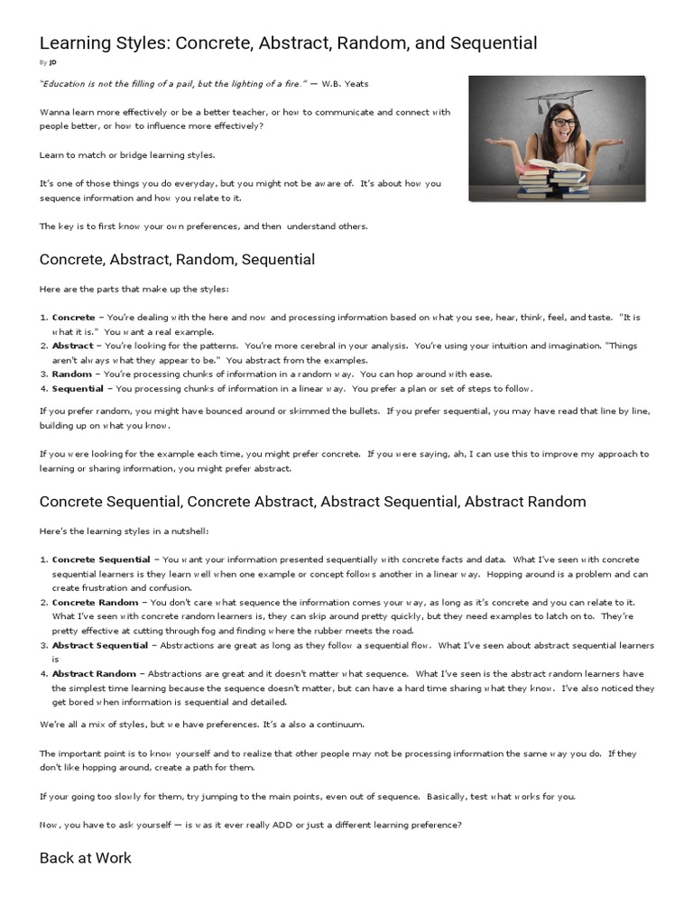 Learning Styles - Concrete, Abstract, Random, and Sequential | Download ...