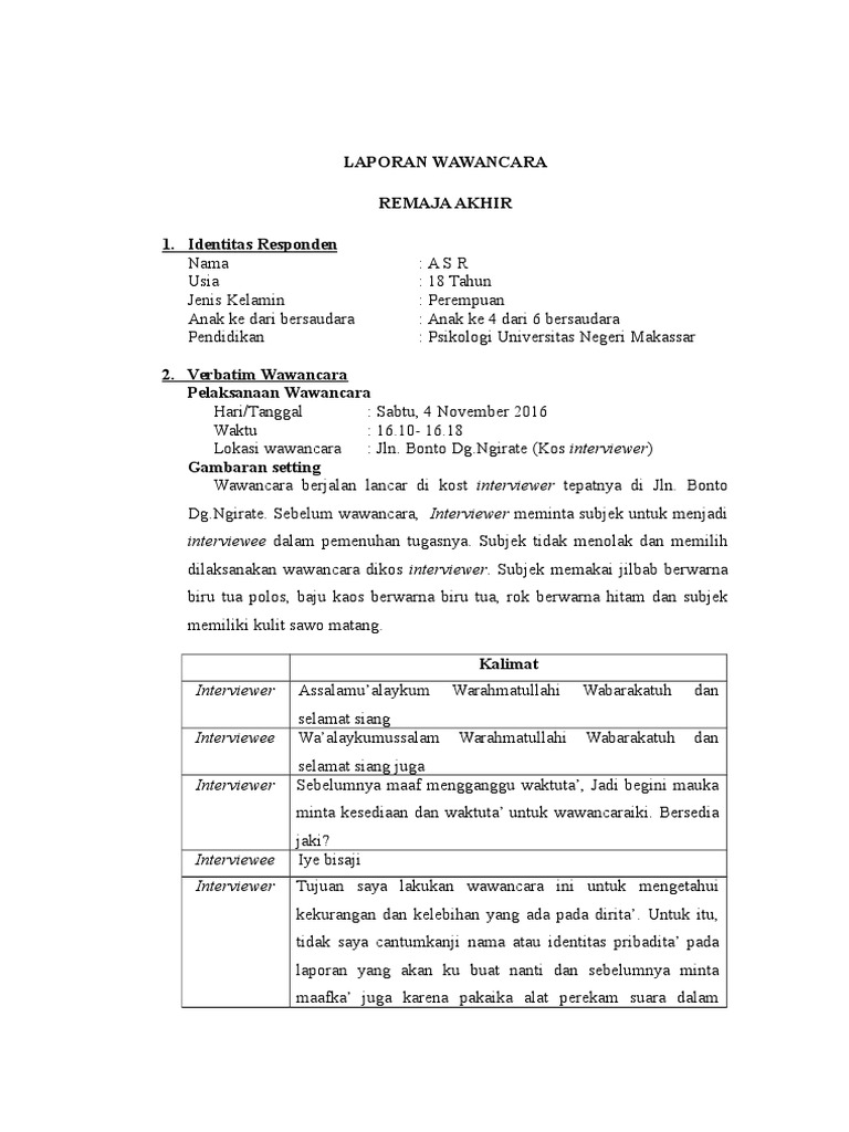 Laporan Psikologi Perkembangan Remaja, Analisis Kekurangan Dan ...