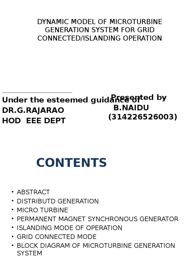 Dynamic Model Of Microturbine Generation System For Grid Connected Islanding Operation Pdf