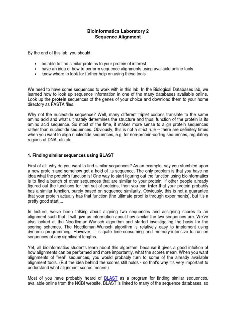 Bioinformatics Lab 2 | PDF | Sequence Alignment | Nucleic Acid Sequence