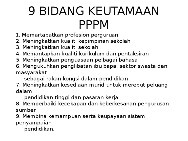 9 Bidang Keutamaan PPPM | PDF