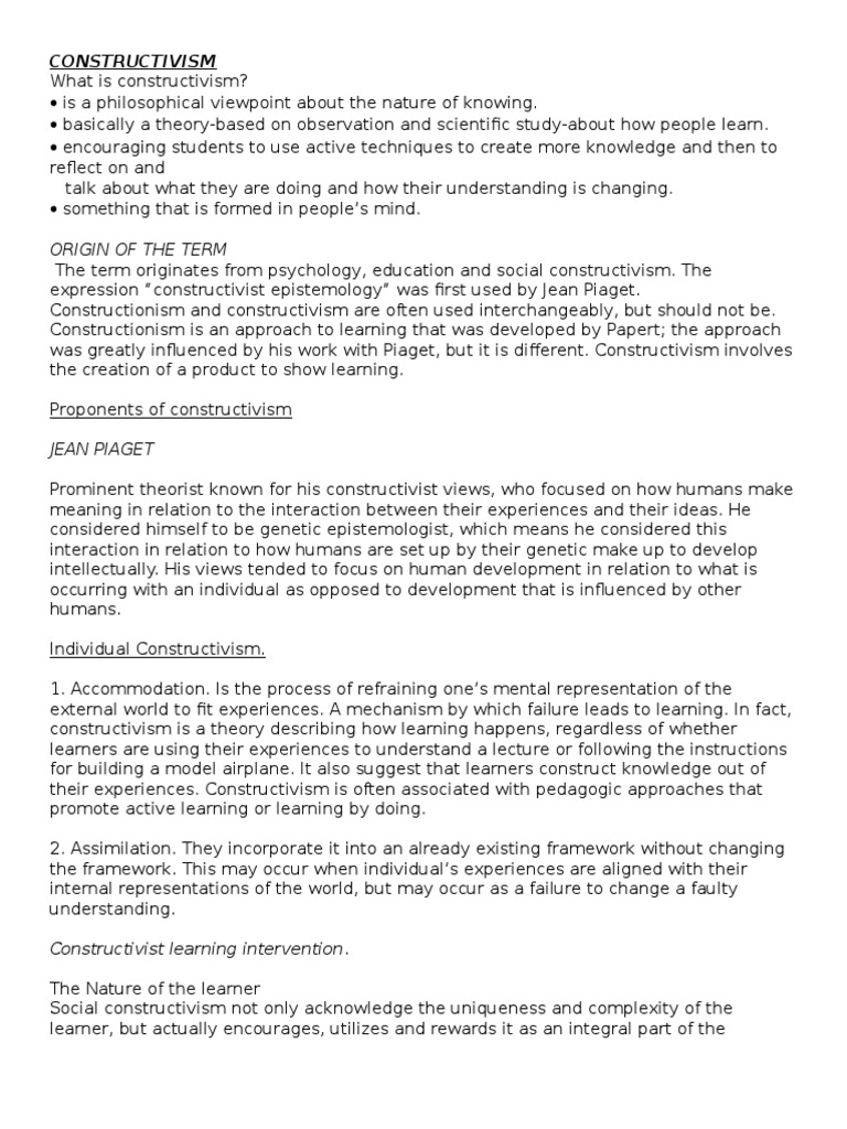 Origin of The Term: Constructivism | PDF | Constructivism (Philosophy ...