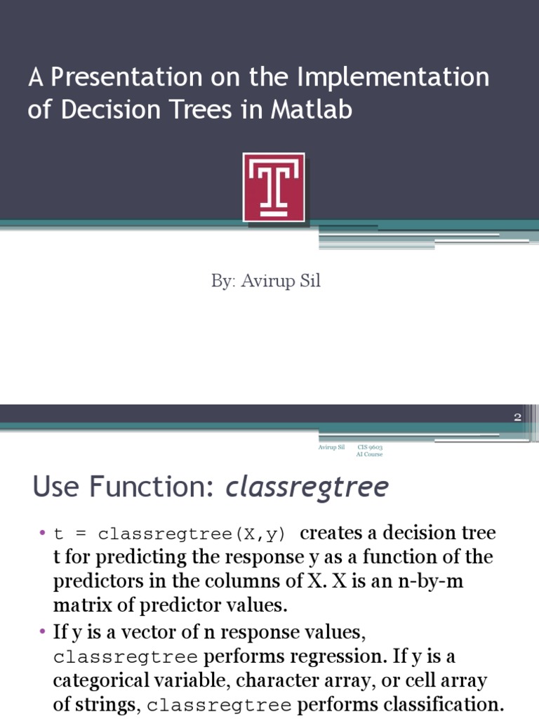 A Presentation On The Implementation of Decision Trees in Matlab | PDF | Regression Analysis ...