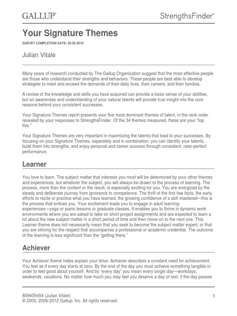 Signature Themes Report - Strengthsfinder | PDF | Adult Education ...