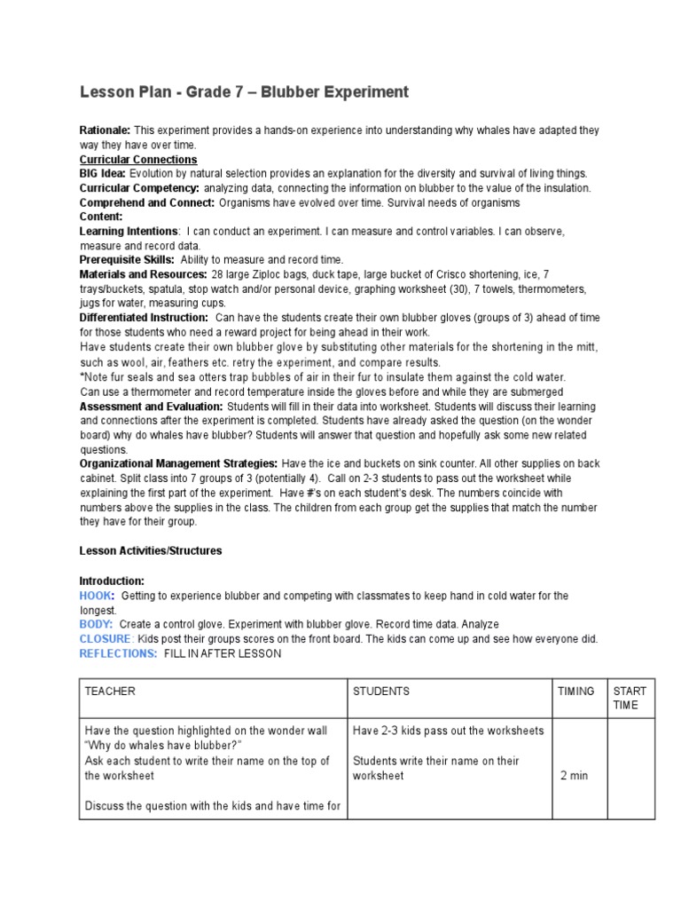 Blubber Experiment | PDF | Cetacea | Nature