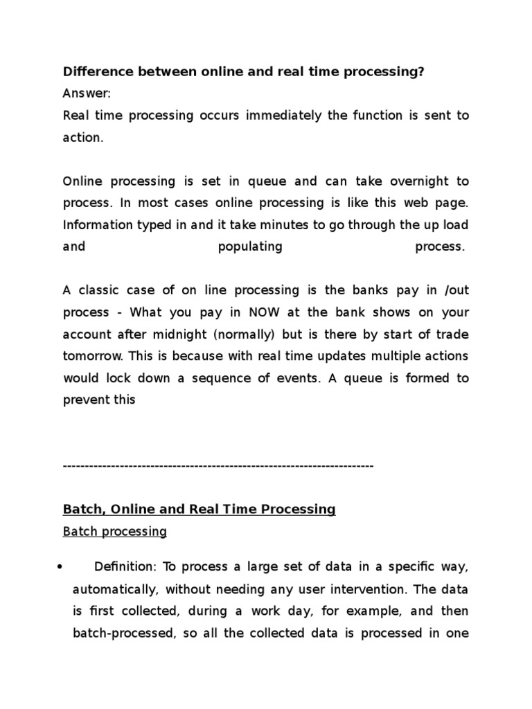 Difference Between Online and Real Time Processing | PDF | Real Time ...