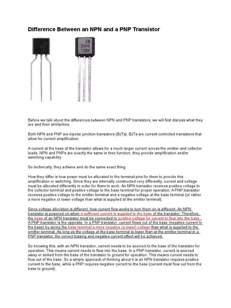 Difference Between an NPN and a PNP Transistor | Bipolar Junction ...