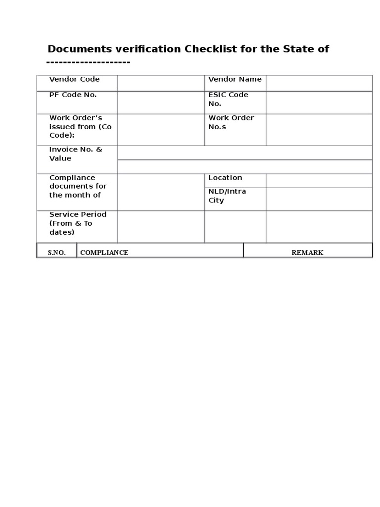 Documents Verification Checklist For The State of | PDF